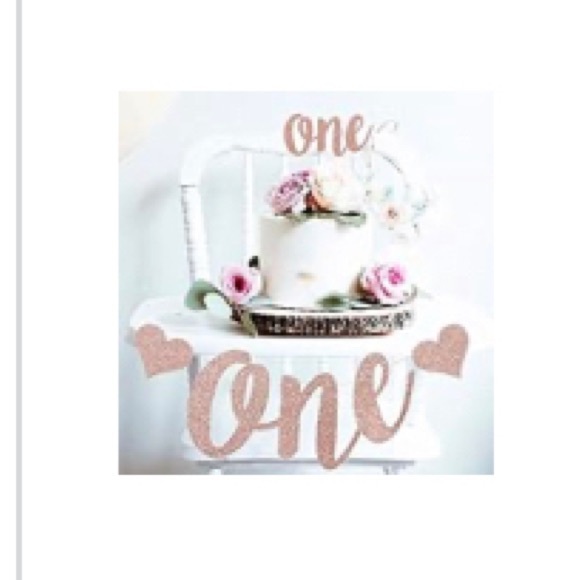 Other | First Birthday Number One Banner And Cake Topper Rose Gold ...
